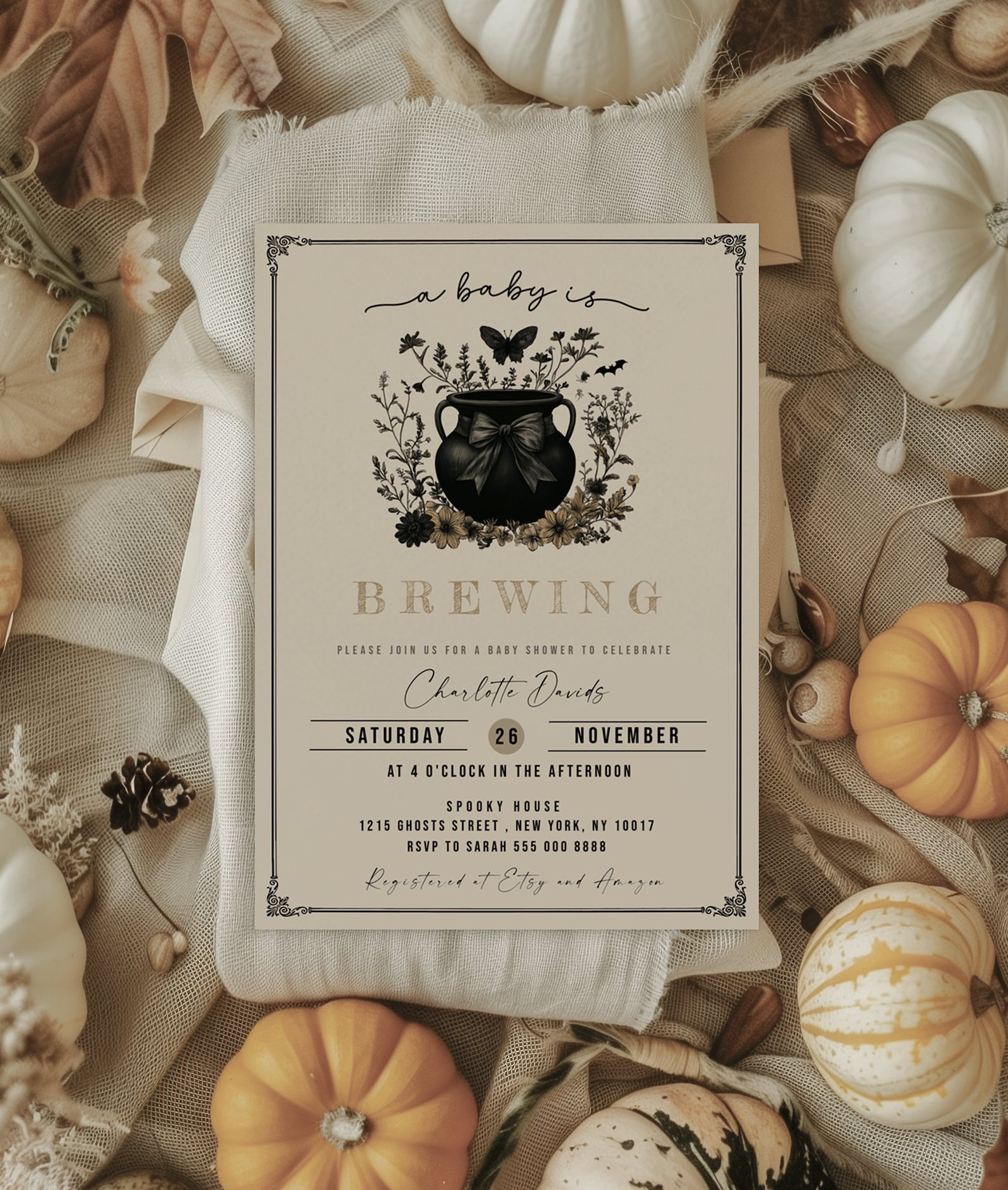 A Baby is Brewing Baby Shower Invitation | Halloween Baby Shower ...