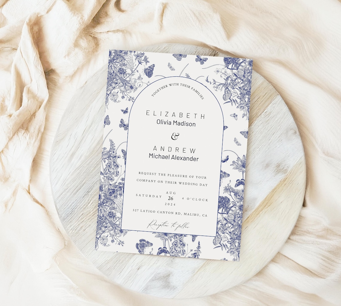 Blue Toile De Jouy Wedding Invitation Template chinoiserie Wedding ...