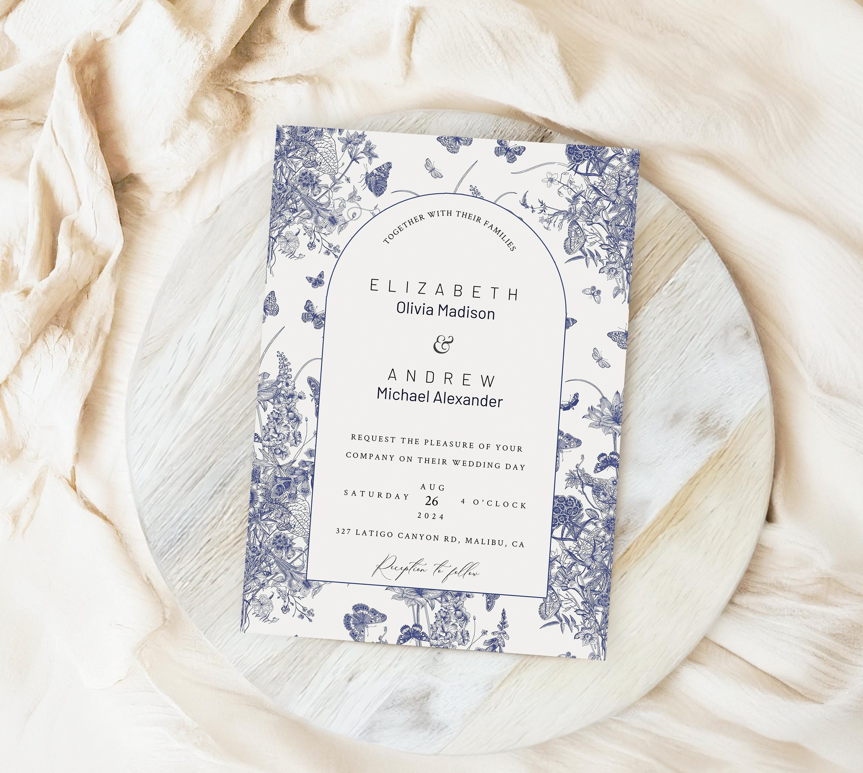 Blue Toile De Jouy Wedding Invitation | Chinoiserie Printable (instant ...