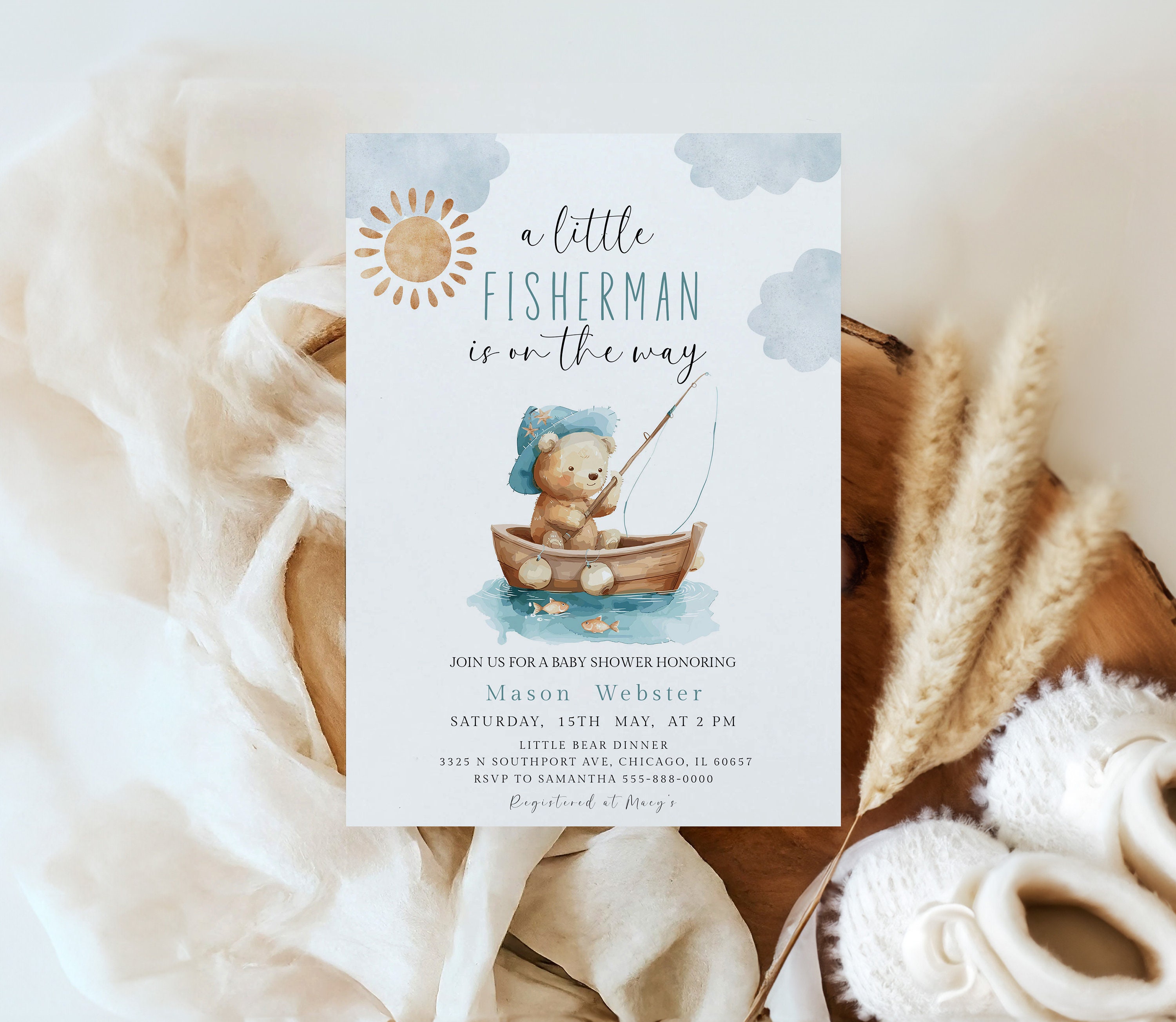 Fishing Baby Shower Invitation Little Fisherman Invitation Template ...