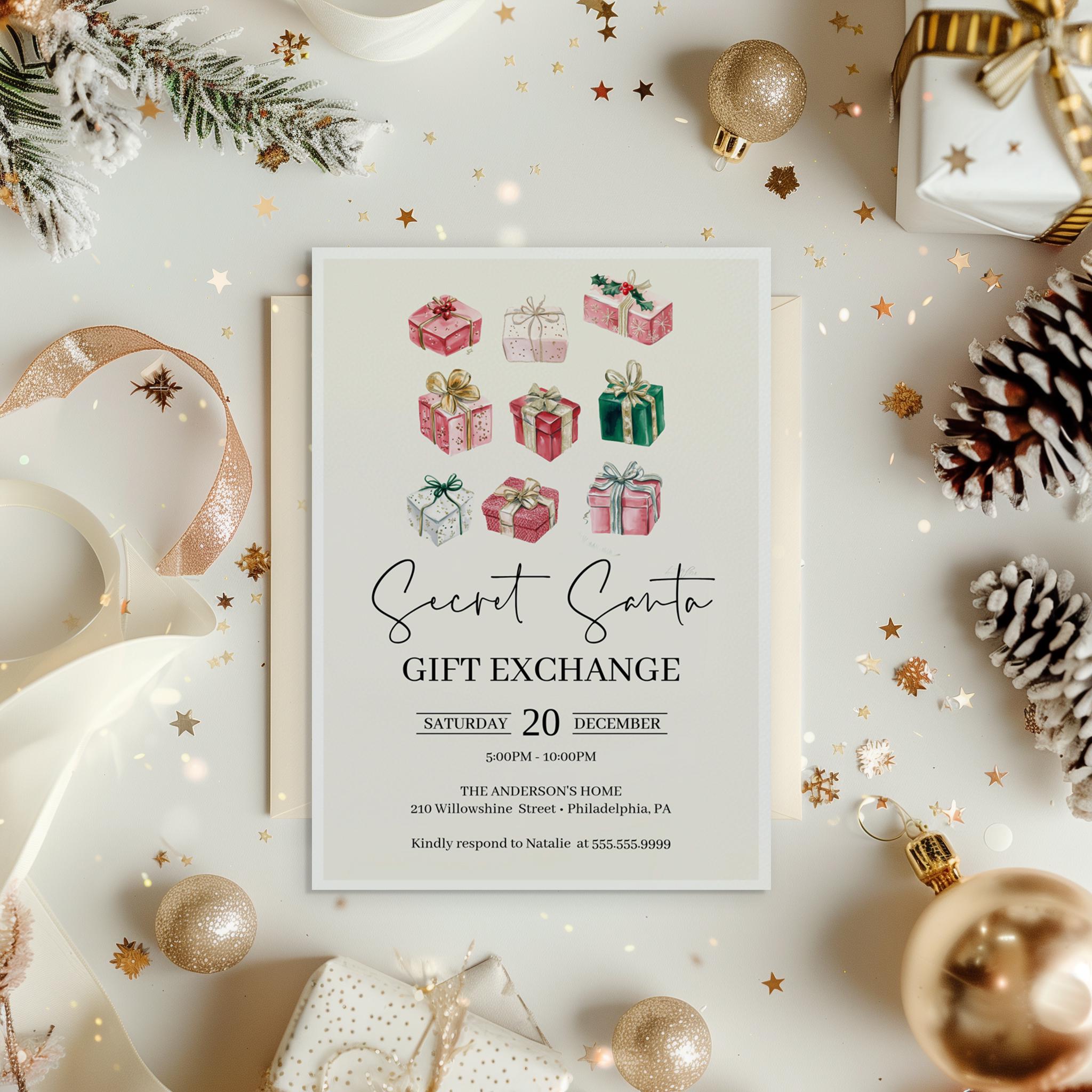 Secret Santa Gift Exchange Invitation Christmas Party Santa's Got a ...