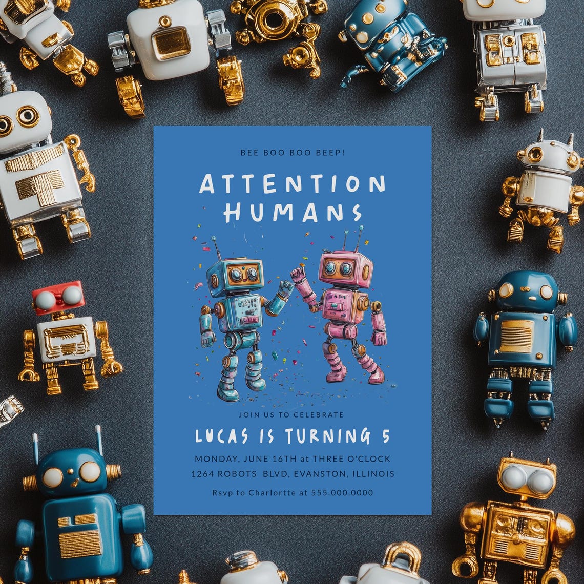 Robots Birthday Party Invitation | Editable, Watercolor (digital ...