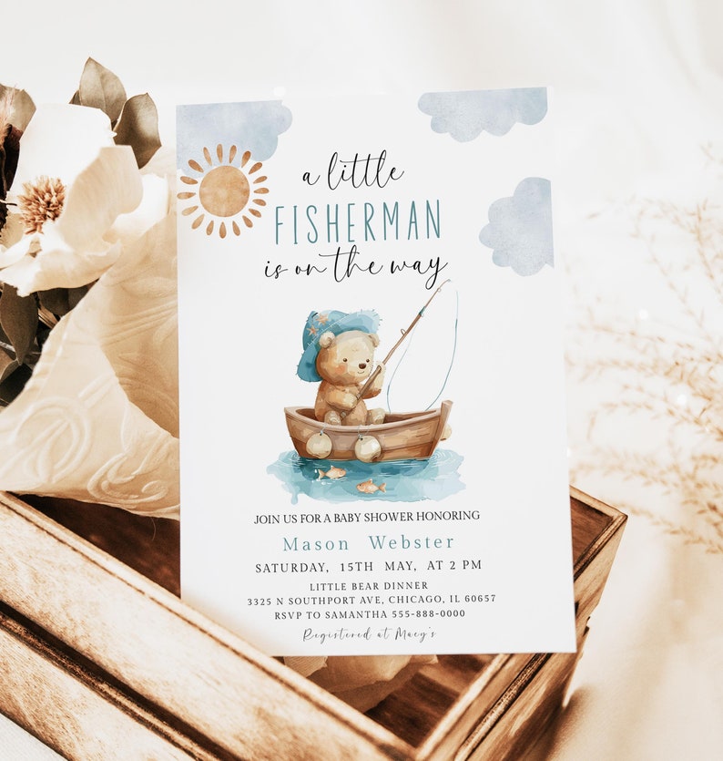 Fishing Baby Shower Invitation Little Fisherman Invitation Template ...