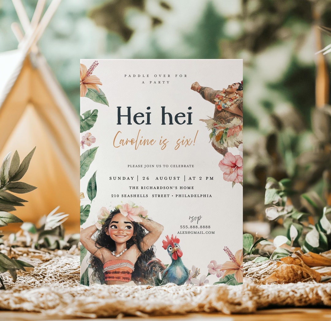 Hei Hei Birthday Invitation Template | Moana Party, Editable (instant ...