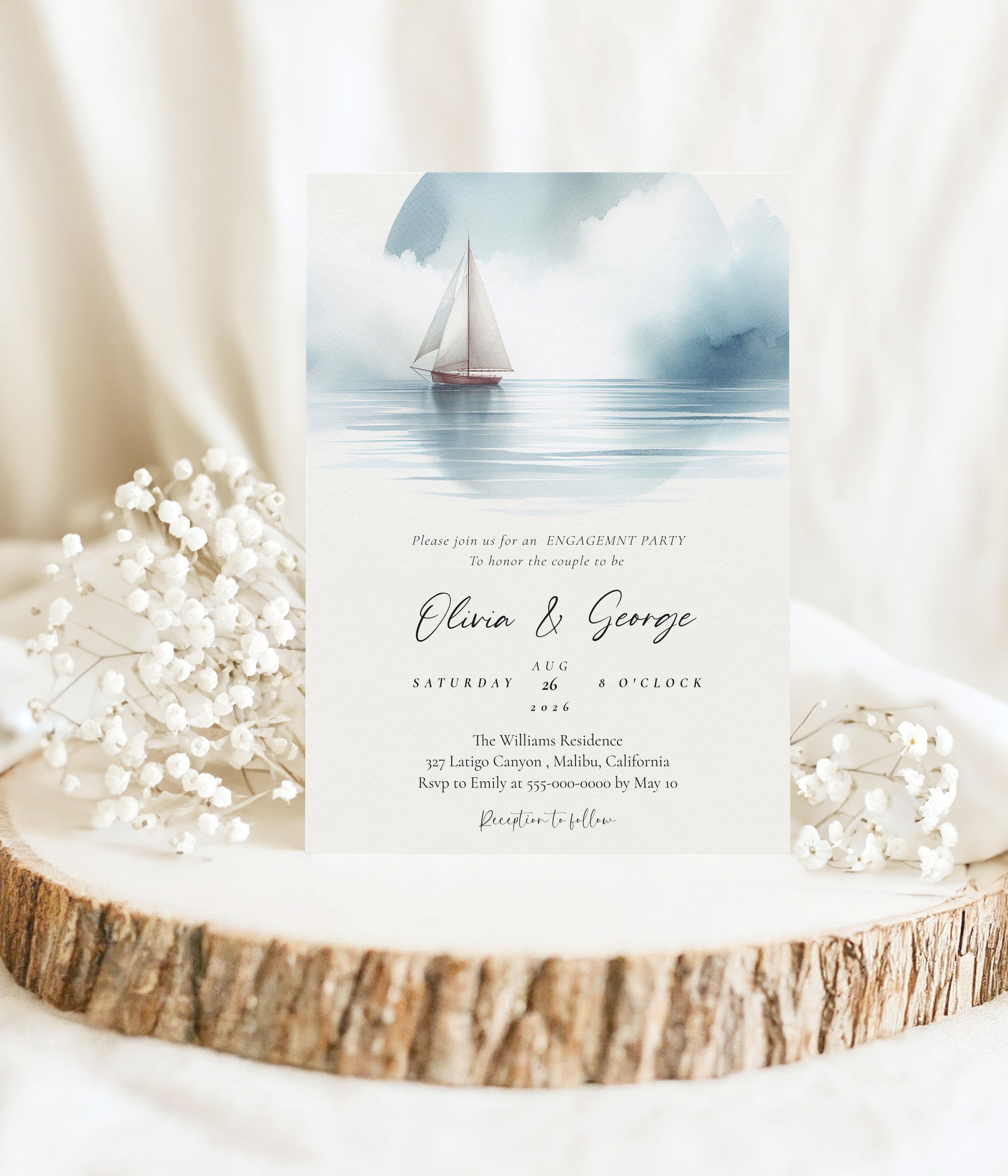 Sailing Engagement Invitation Template | Nautical Wedding Invitation ...