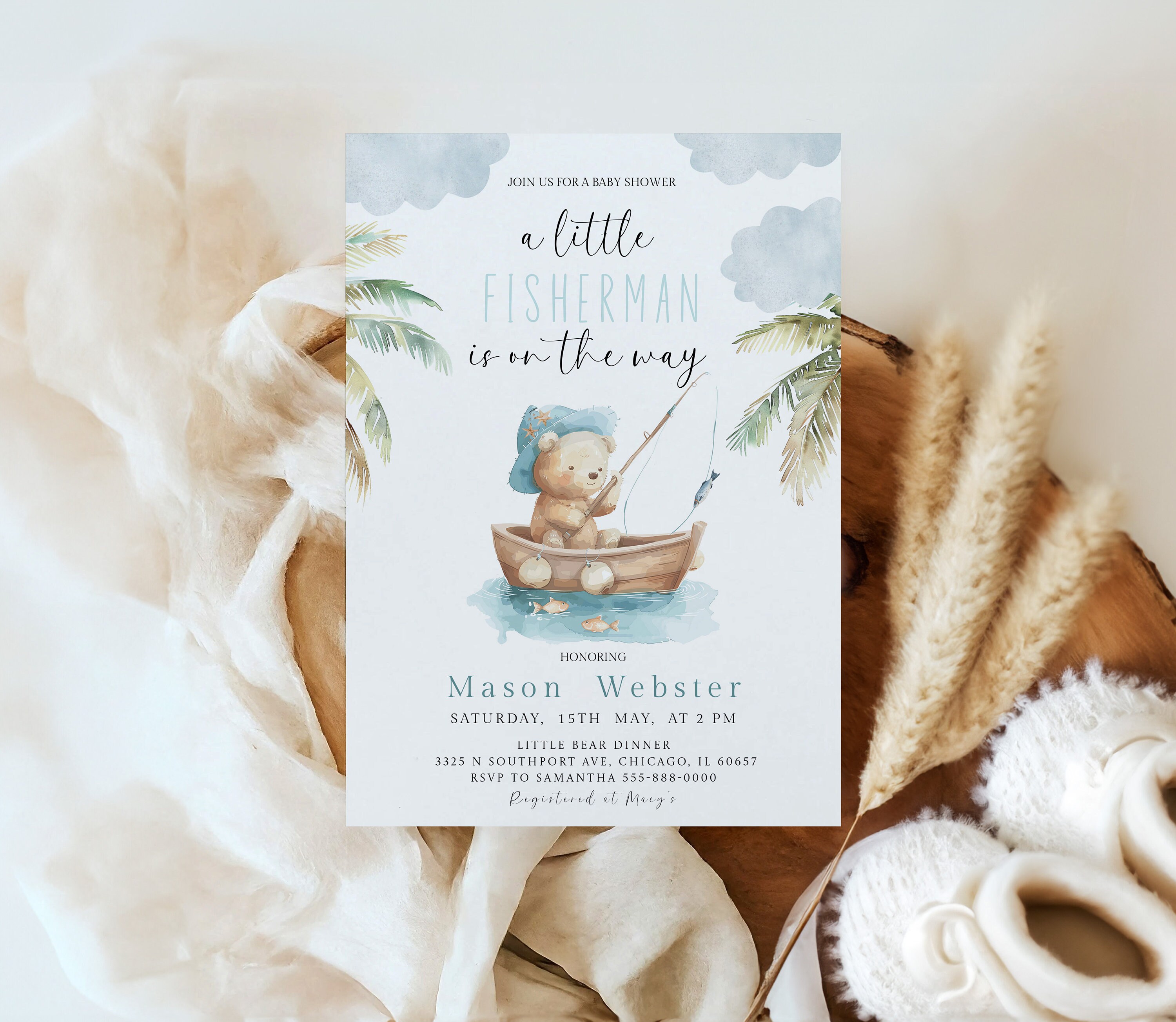 Fishing Baby Shower Invitation | Little Fisherman Invitation Template ...