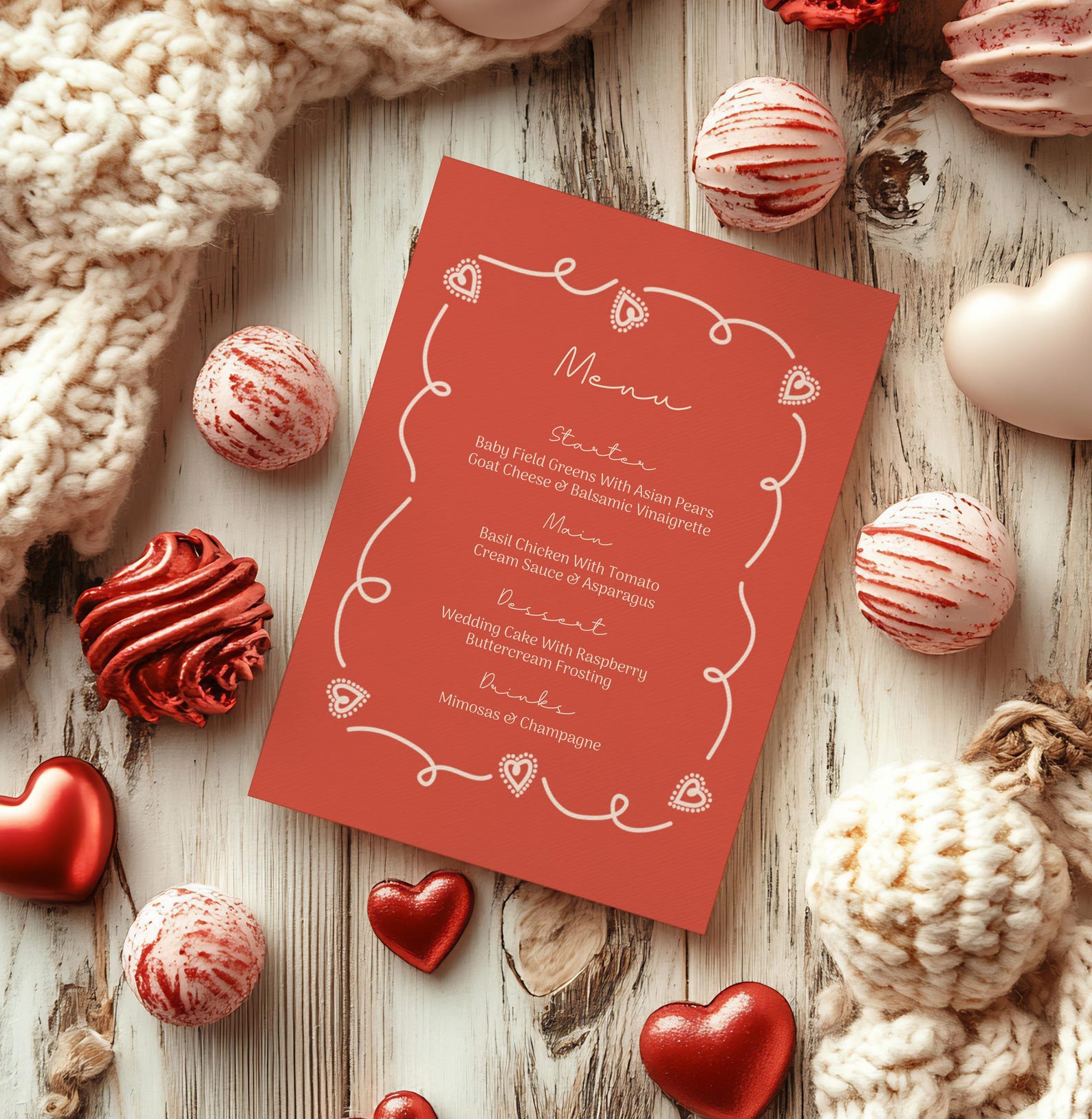 Valentine's Day Dinner Menu Template | Editable Hearts Design (instant ...