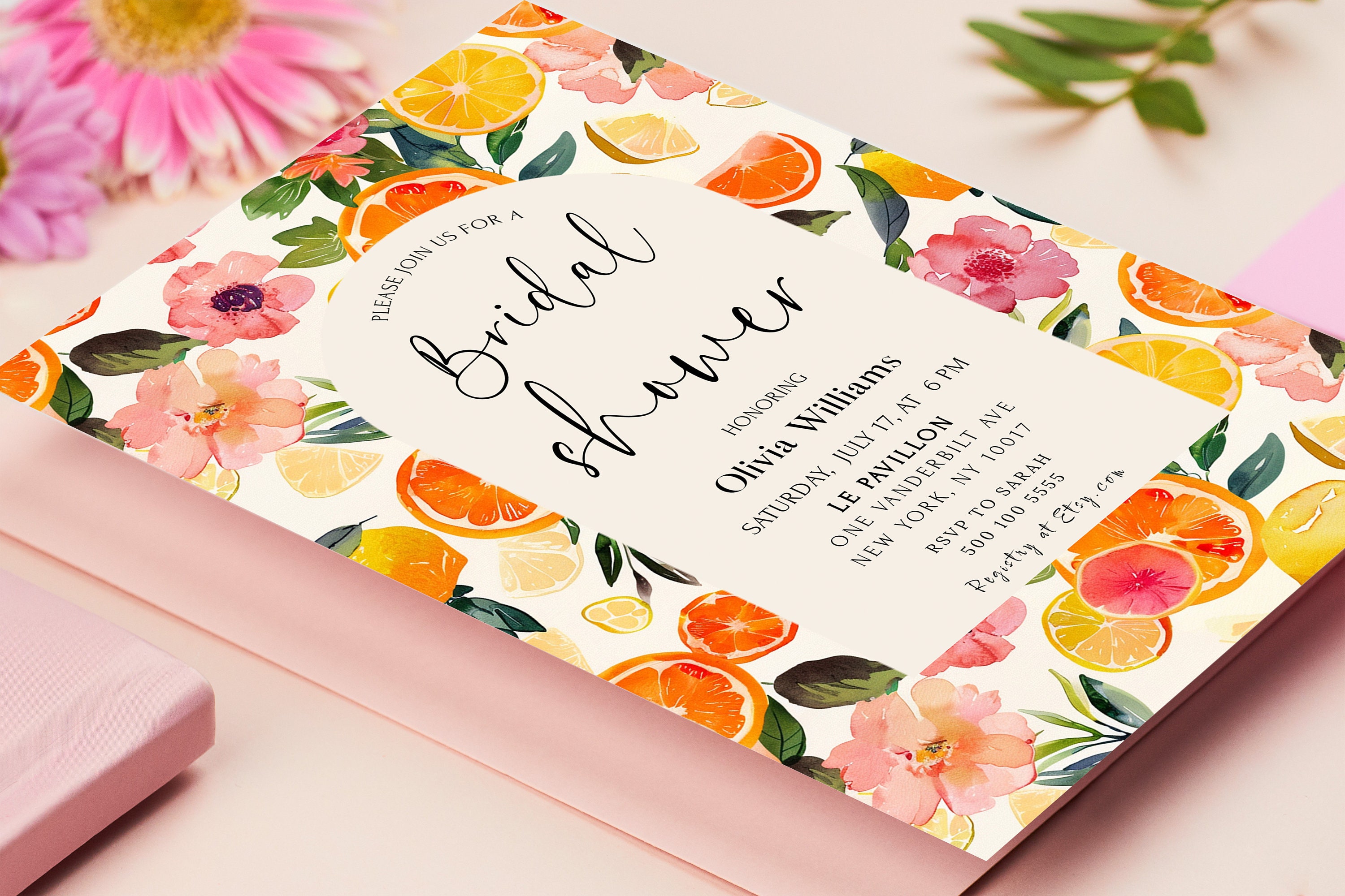 Citrus Bridal Shower Printable Invitation Citrus Floral Modern Bridal ...