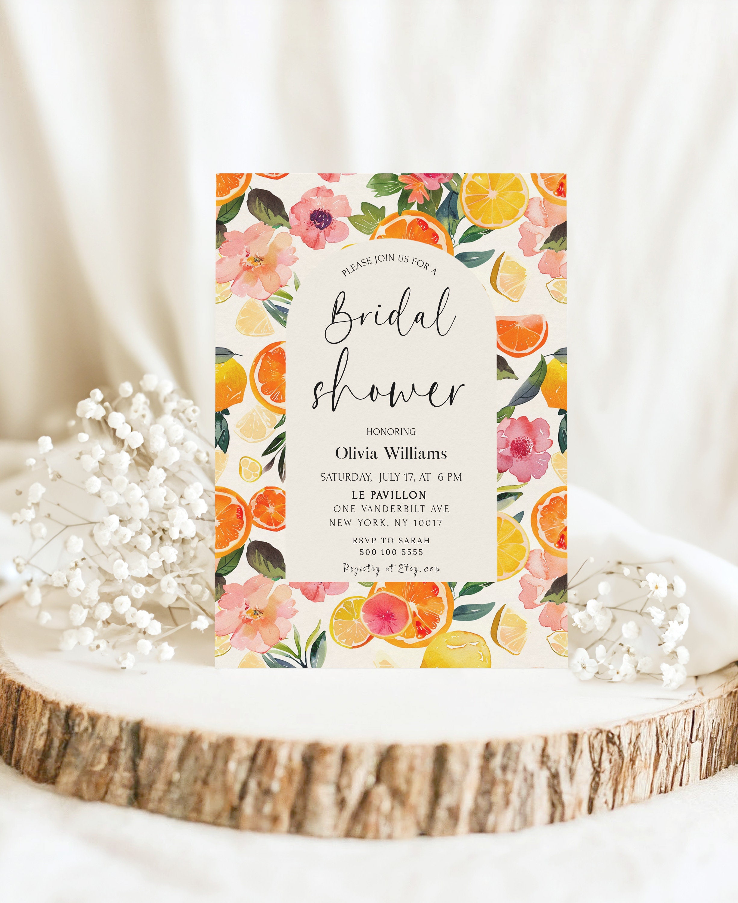 Citrus Bridal Shower Printable Invitation Citrus Floral Modern Bridal ...