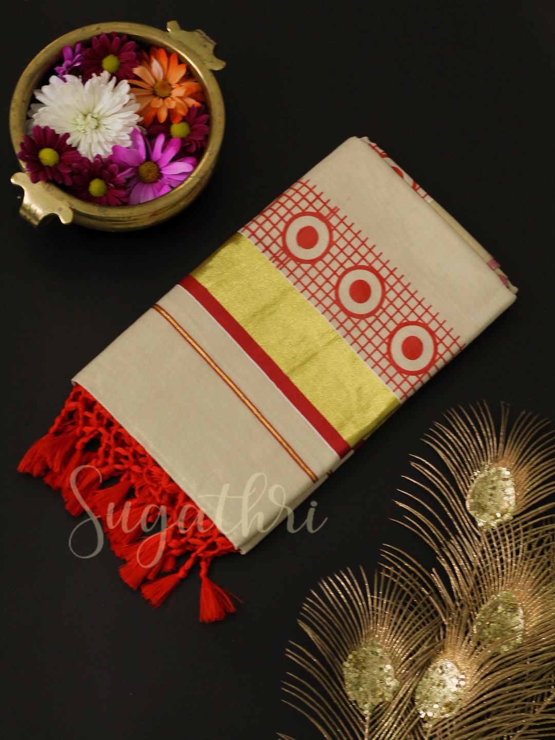 Kerala Tissue Saree With Colored Boarder - Etsy