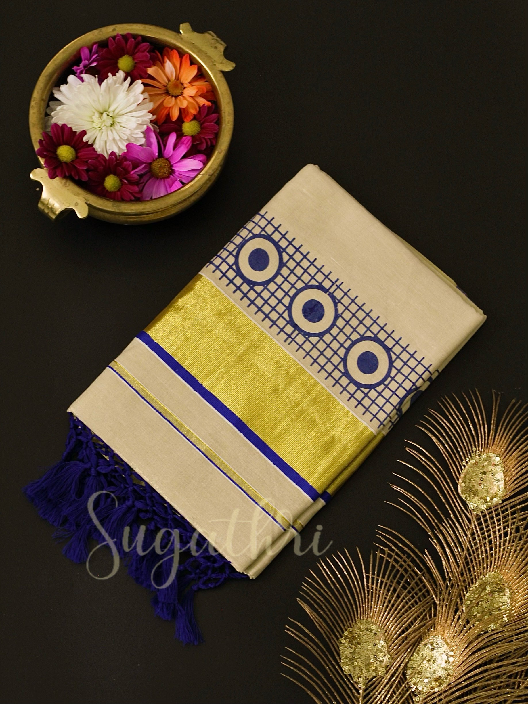 Kerala Tissue Saree With Colored Boarder - Etsy