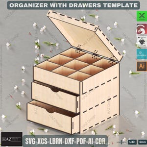 Laser Cut Organizer Box Plan With Drawers Wooden Jewelry or Desk ...