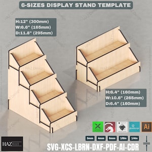 Laser Cut Display Stand 2, 3, 4-tier Customizable 6 Sizes Template,5 ...