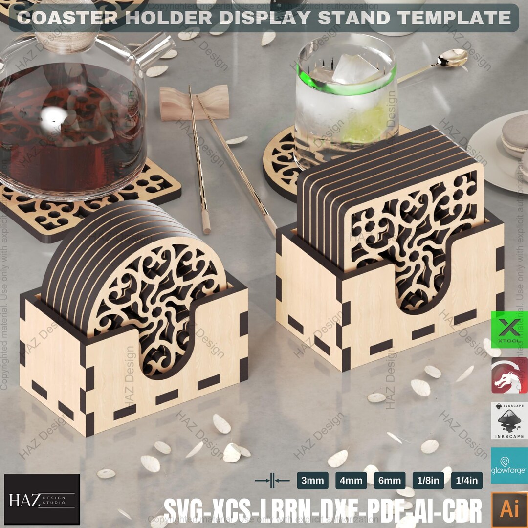 Laser Cut Coaster Holder Round Square Designs, DIY Decor,coaster Holder ...