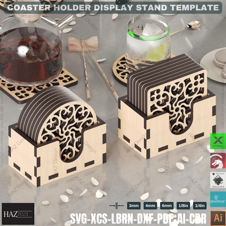 Laser Cut Coaster Holder Round Square Designs, DIY Decor,coaster Holder ...