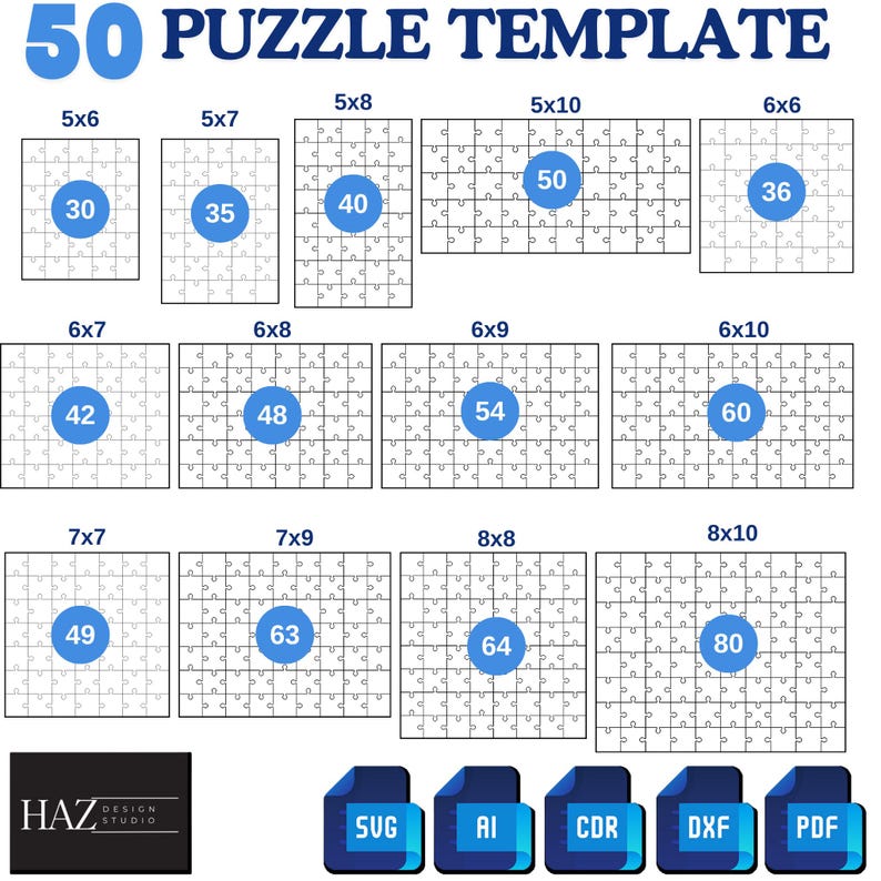 50 Puzzle Templates Bundle - Jigsaw Puzzles Svg - Multiple Formats and ...