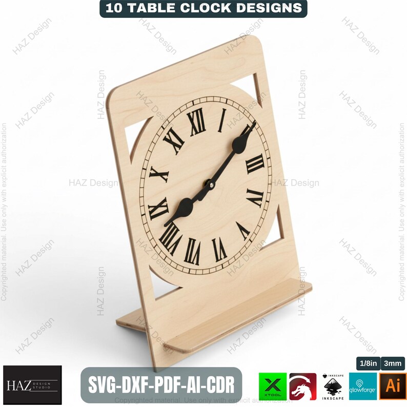 Modern Wooden Table Clocks Templates for Laser Cutting | 10 Unique Desk ...