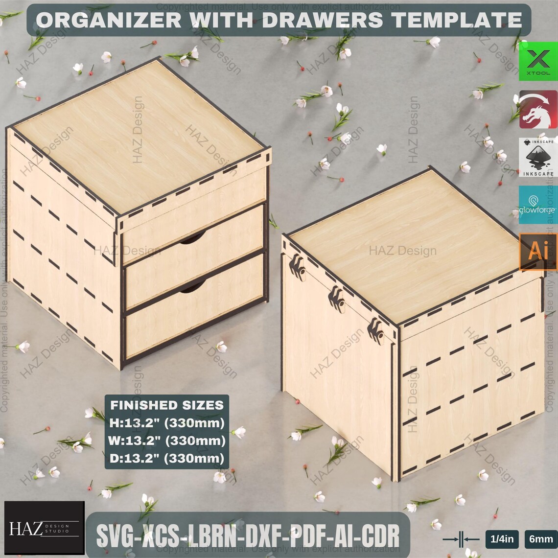 Laser Cut Organizer Box Plan With Drawers Wooden Jewelry or Desk ...