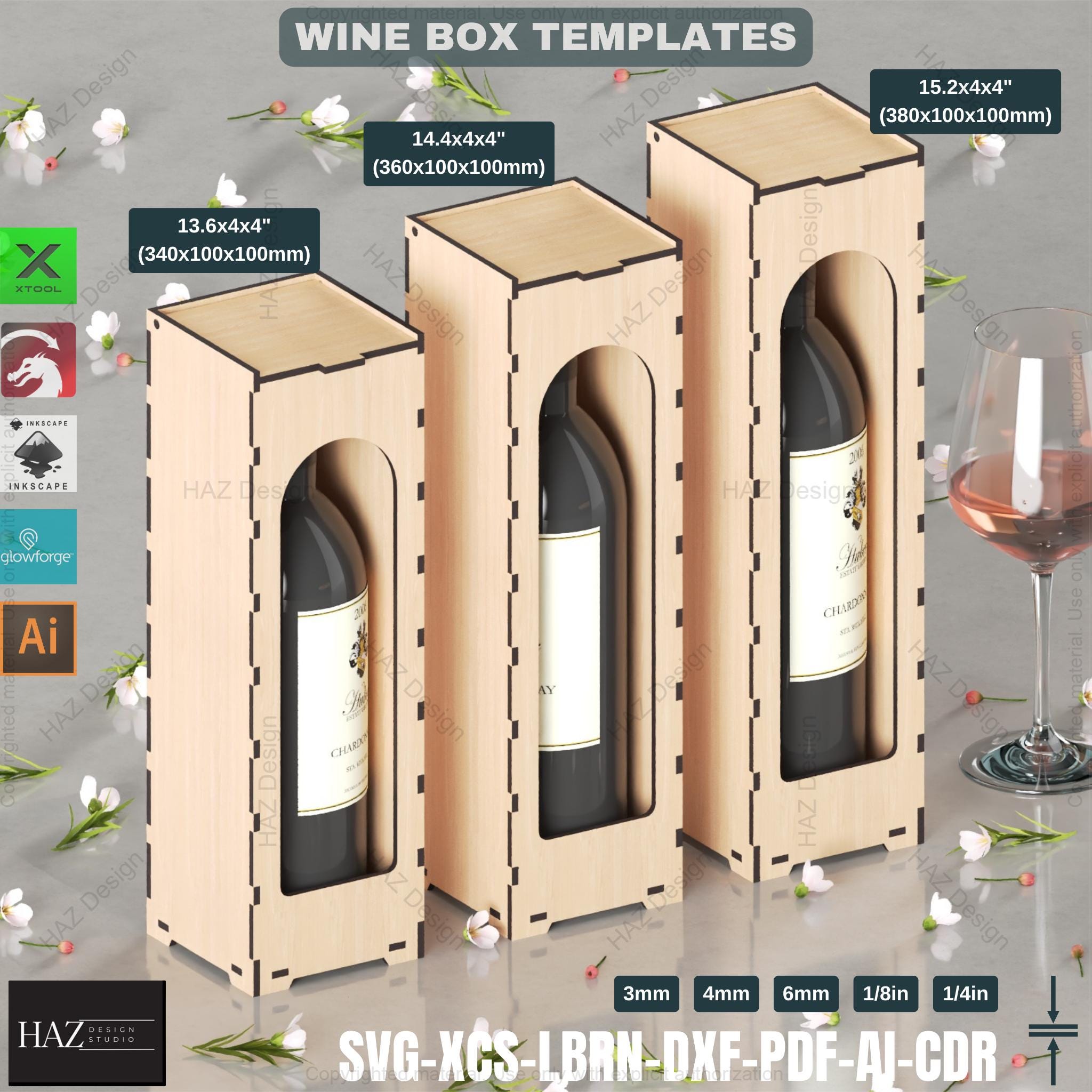 Laser Cut Wine Box - 3 Sizes, 7 Designs - Gift Template,wine Box ...