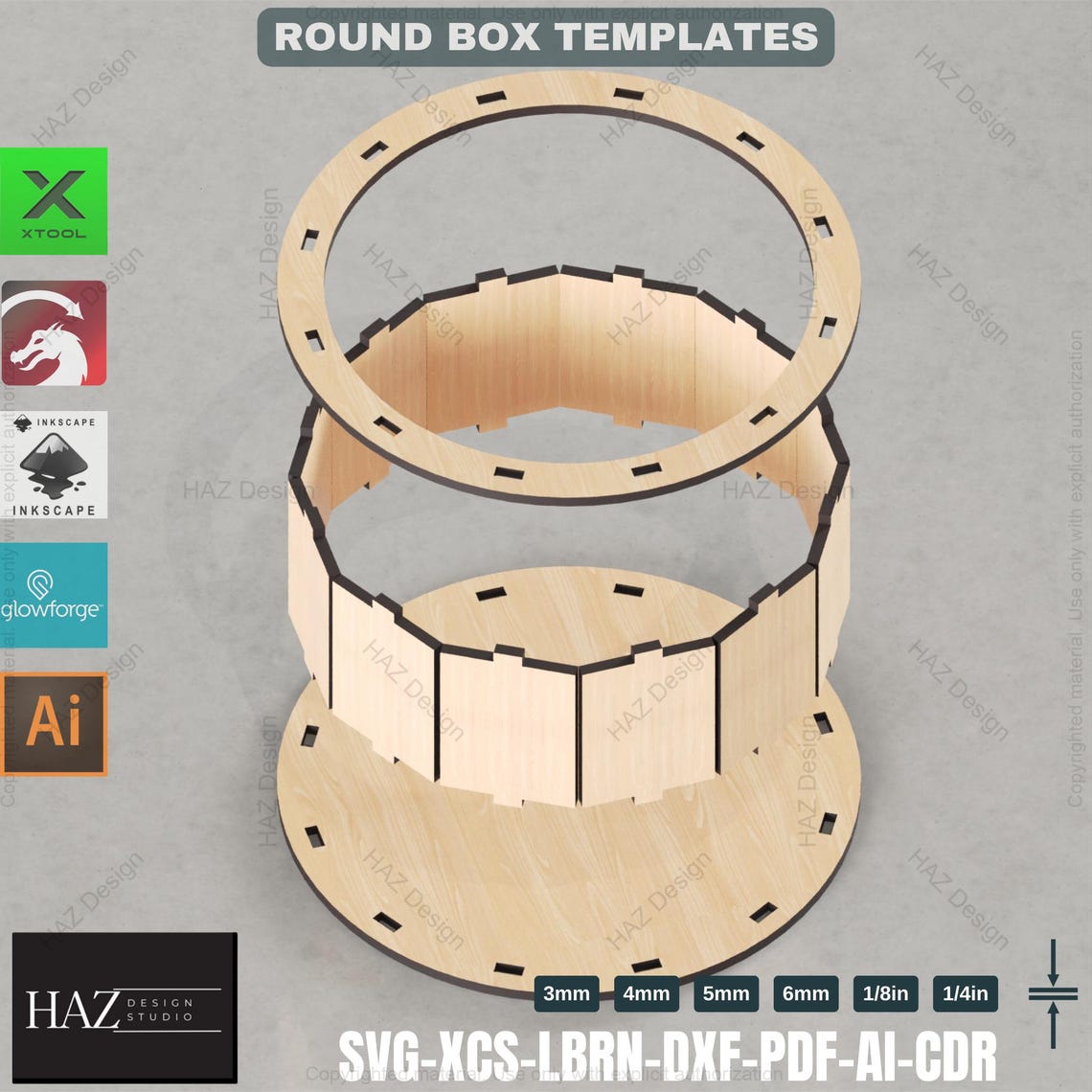 Laser Cut Round Box 8 Sizes, Gift Box SVG Templates,decorative Round ...