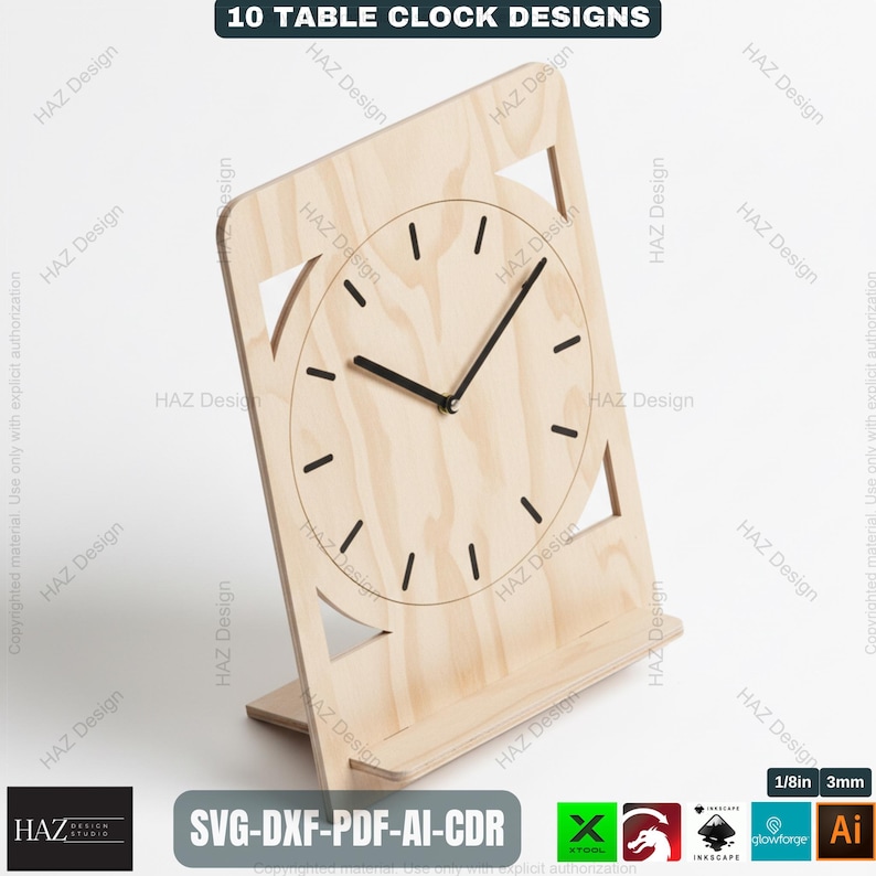 Modern Wooden Table Clocks Templates for Laser Cutting | 10 Unique Desk ...