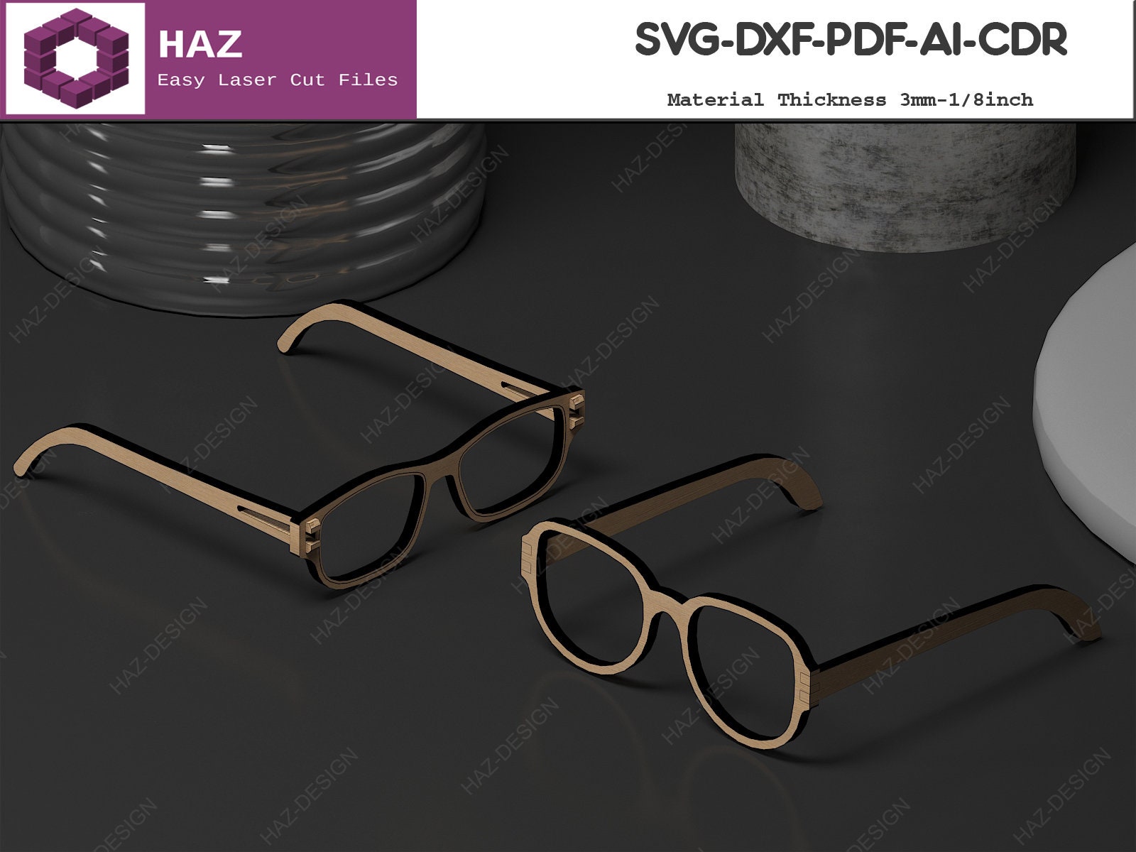 Wooden Glasses Laser Cut Files / Sunglasses Vector Cutting Plans ...
