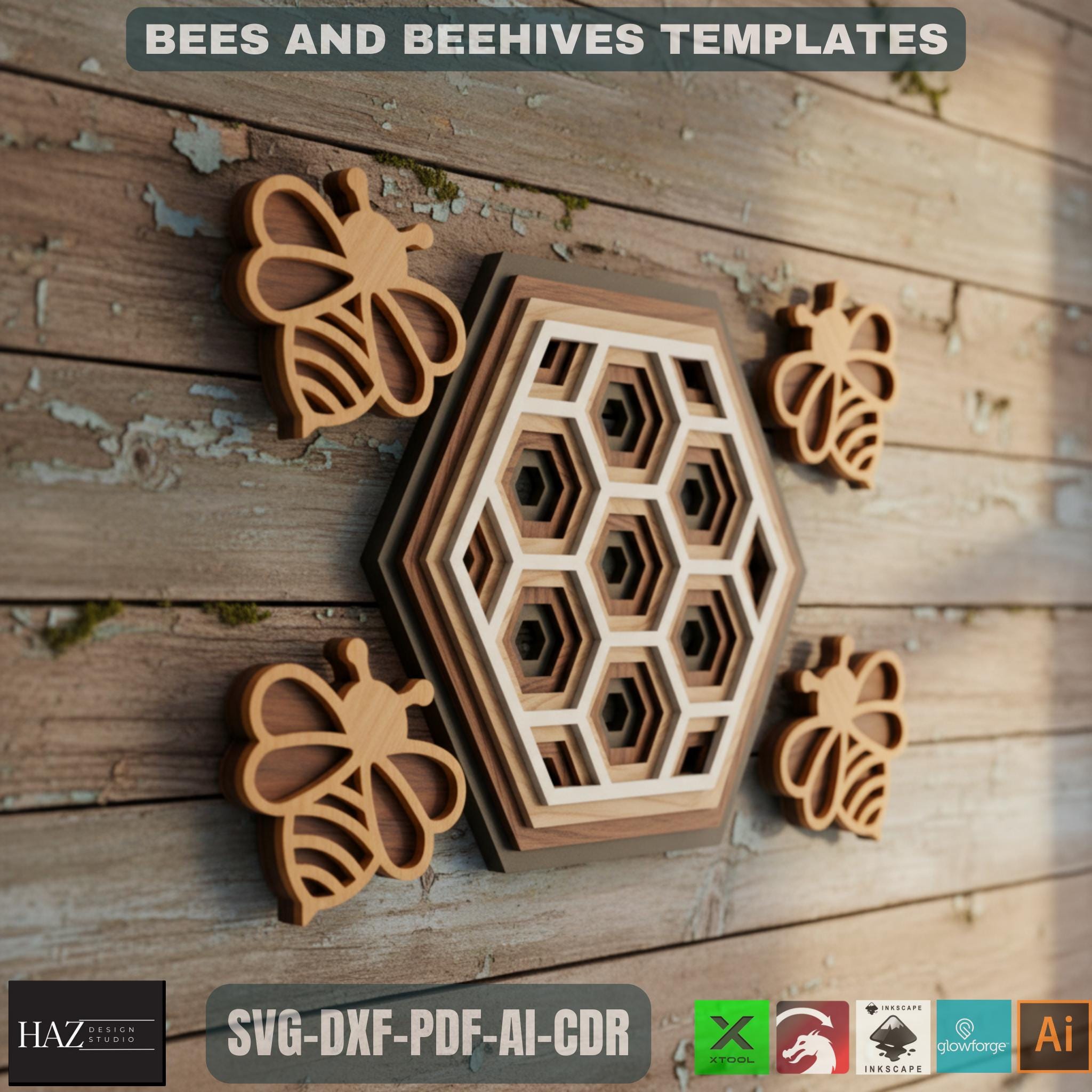 Layered Bee & Honeycomb SVG for Laser Cut, Beehive Decor, Digital ...