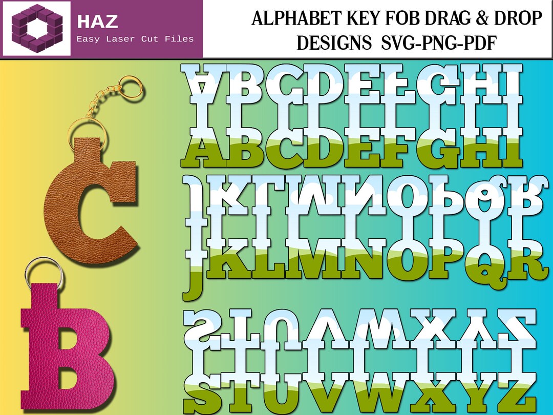 Alphabet Key Fobs / All Letter Bag Tag Fob Template / Faux Leather ...