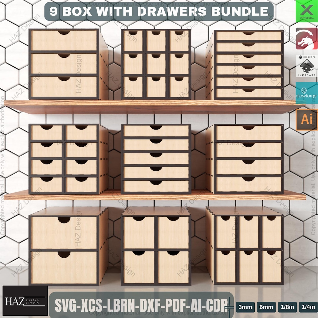 Laser Cut 9 Box Drawer Bundle: Stackable Storage Organizer Designs,diy ...