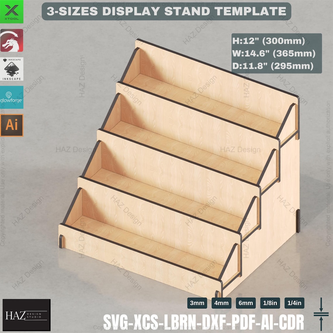 3 Size Display Stand SVG Laser Cut Retail Shelving Template,laser Cut ...
