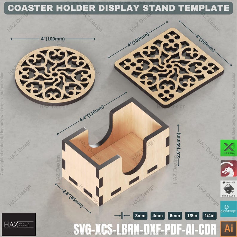 Laser Cut Coaster Holder Round Square Designs, DIY Decor,coaster Holder ...