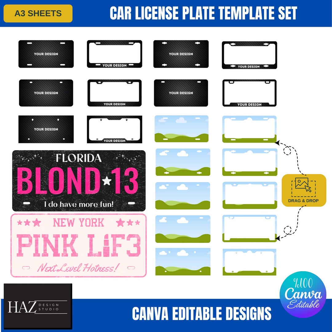 Customizable Car License Plate Frame Template Set | Editable Canva ...