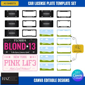 Customizable Car License Plate Frame Template Set | Editable Canva ...