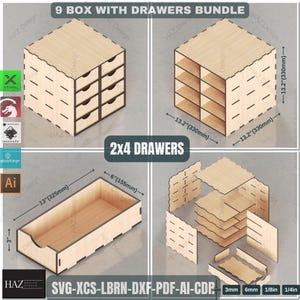 Laser Cut 9 Box Drawer Bundle: Stackable Storage Organizer Designs,diy ...