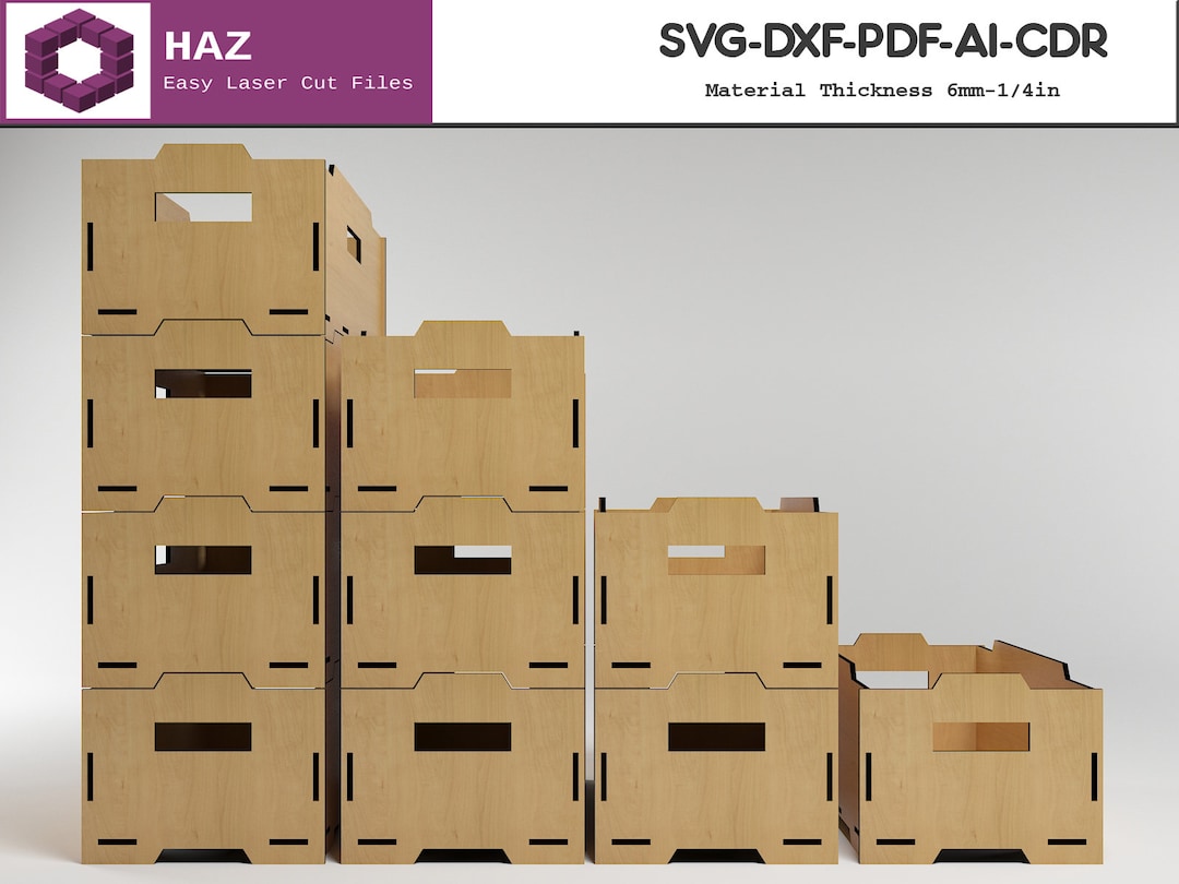 Stacking Box Set / Laser Cut Storage Boxes / SVG DXF CDR Ai Files 006 ...