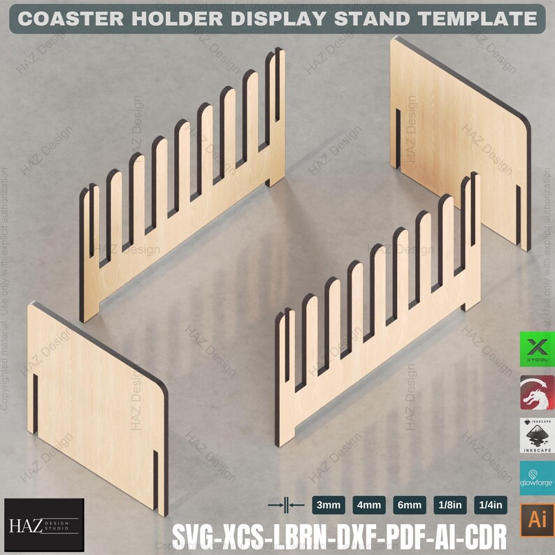Laser Cut Coaster Holder Set 3 Sizes + 6 Coaster Designs, Round and ...