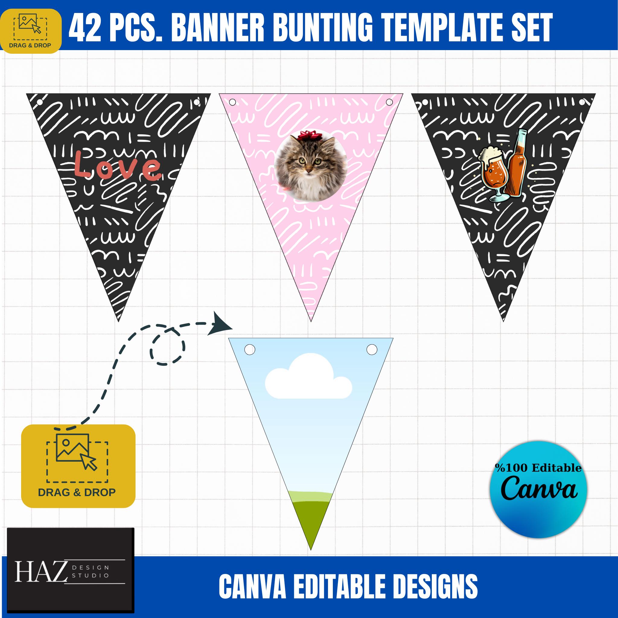 Customizable 42-piece Canva Banner Bunting Set - Perfect for Birthdays ...
