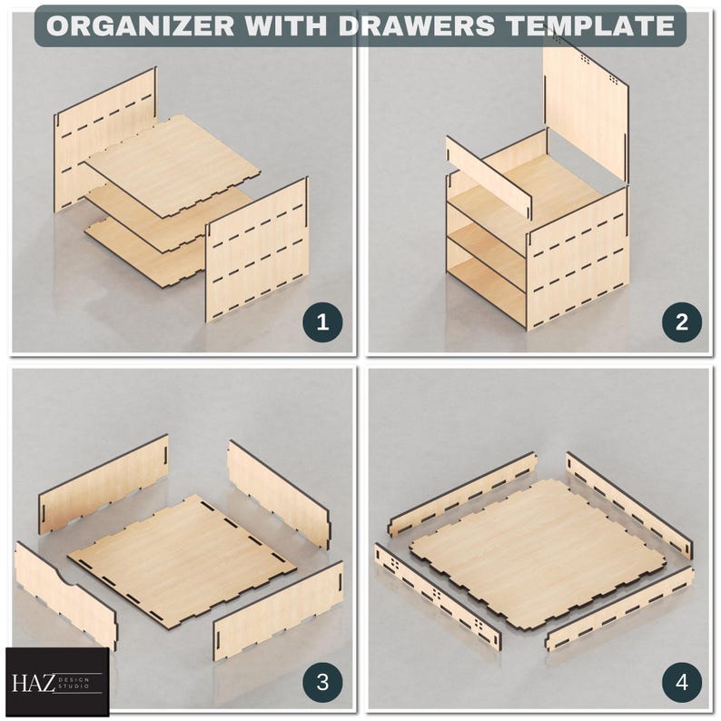 Laser Cut Organizer Box Plan With Drawers Wooden Jewelry or Desk ...