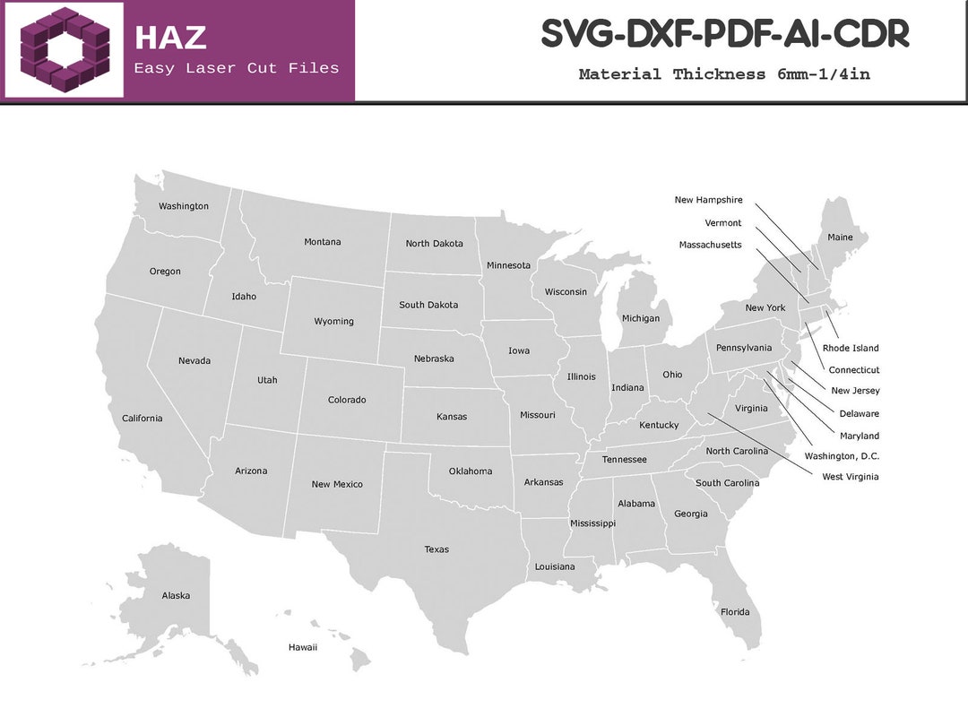 Laser Cut USA Map Divided States / United States America Lightburn ...