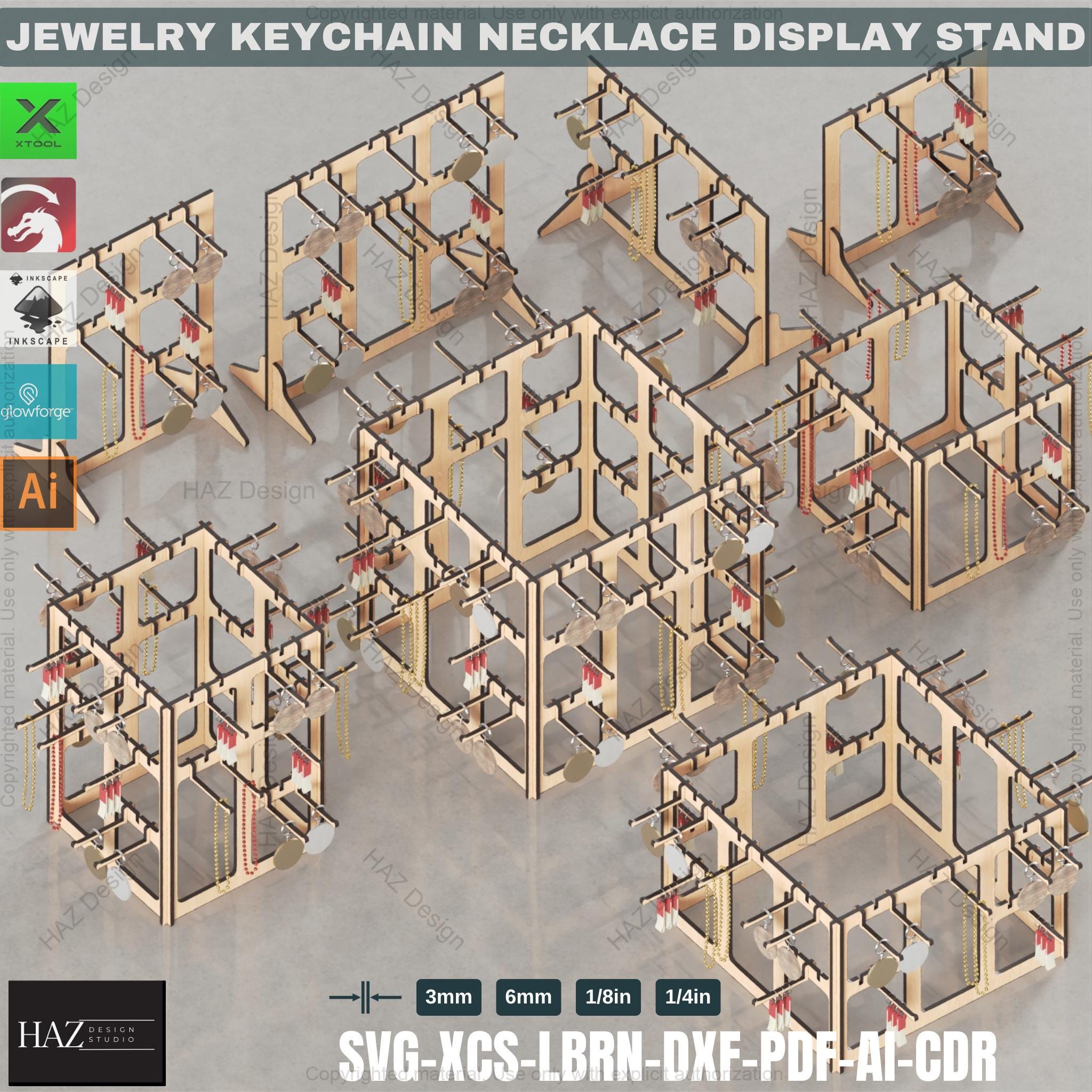 Laser Cut Jewelry Stand & Modular Panel Files Keychain Display Template ...
