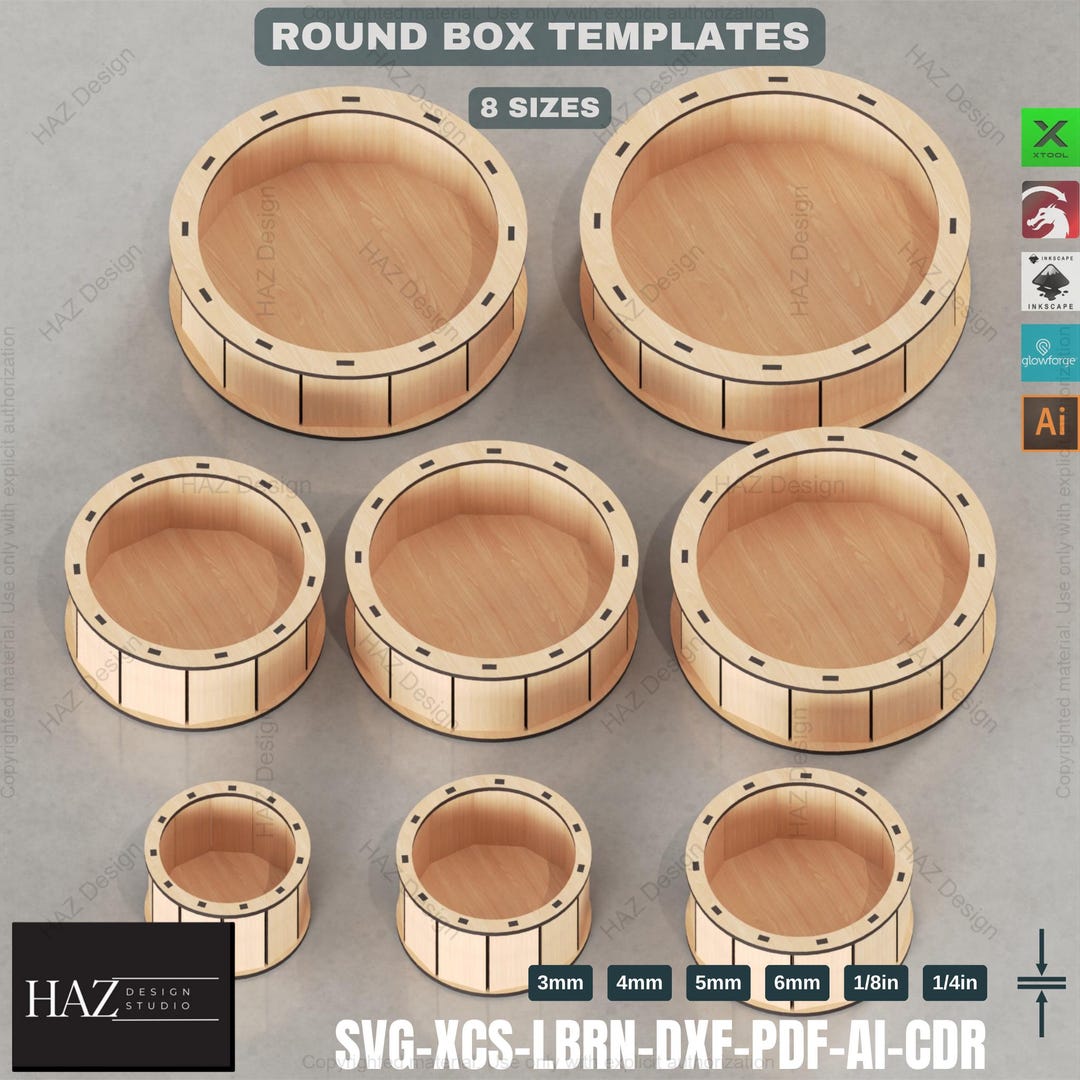 Laser Cut Round Box 8 Sizes, Gift Box SVG Templates,decorative Round ...