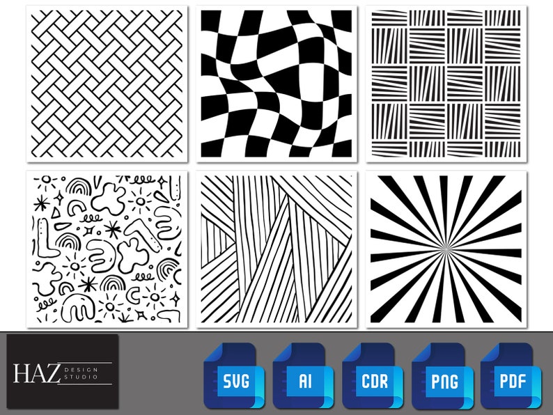 Black and White Pattern Bundle / Geometric Square Patterns Svg ...