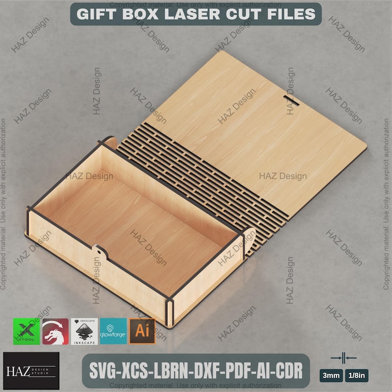 Laser Cut Rectangle Box SVG, Modern Living Hinge Storage Box File for ...