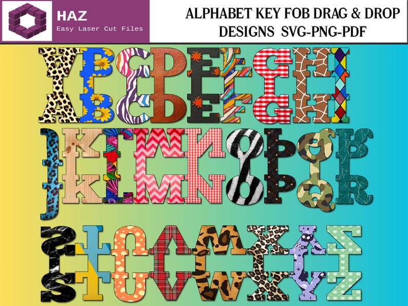Alphabet Key Fobs / All Letter Bag Tag Fob Template / Faux - Etsy