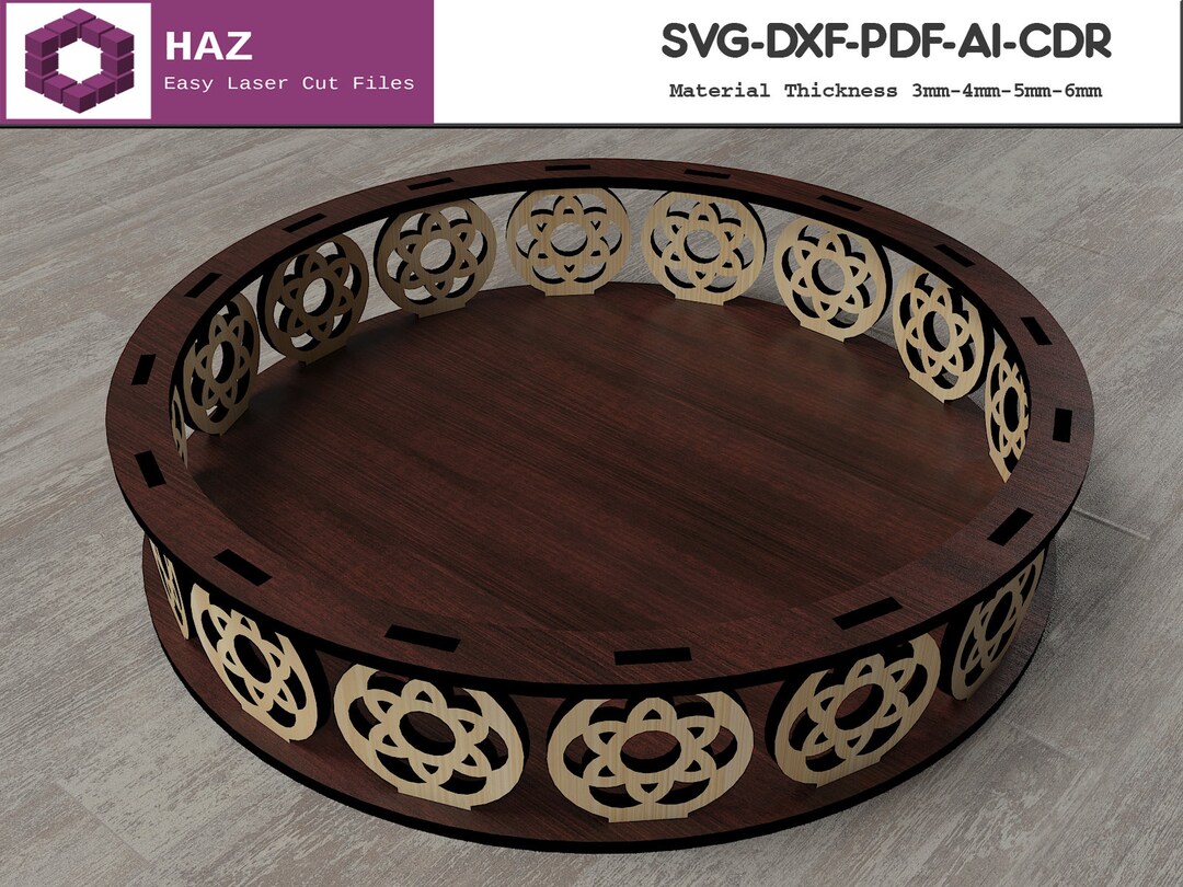 Round Decorative Tray / Kitchen Decor / Fruit Basket Design SVG DXF CDR ...