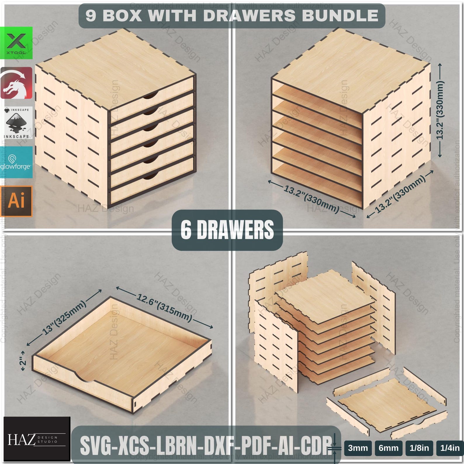 Laser Cut 9 Box Drawer Bundle: Stackable Storage Organizer Designs,diy ...