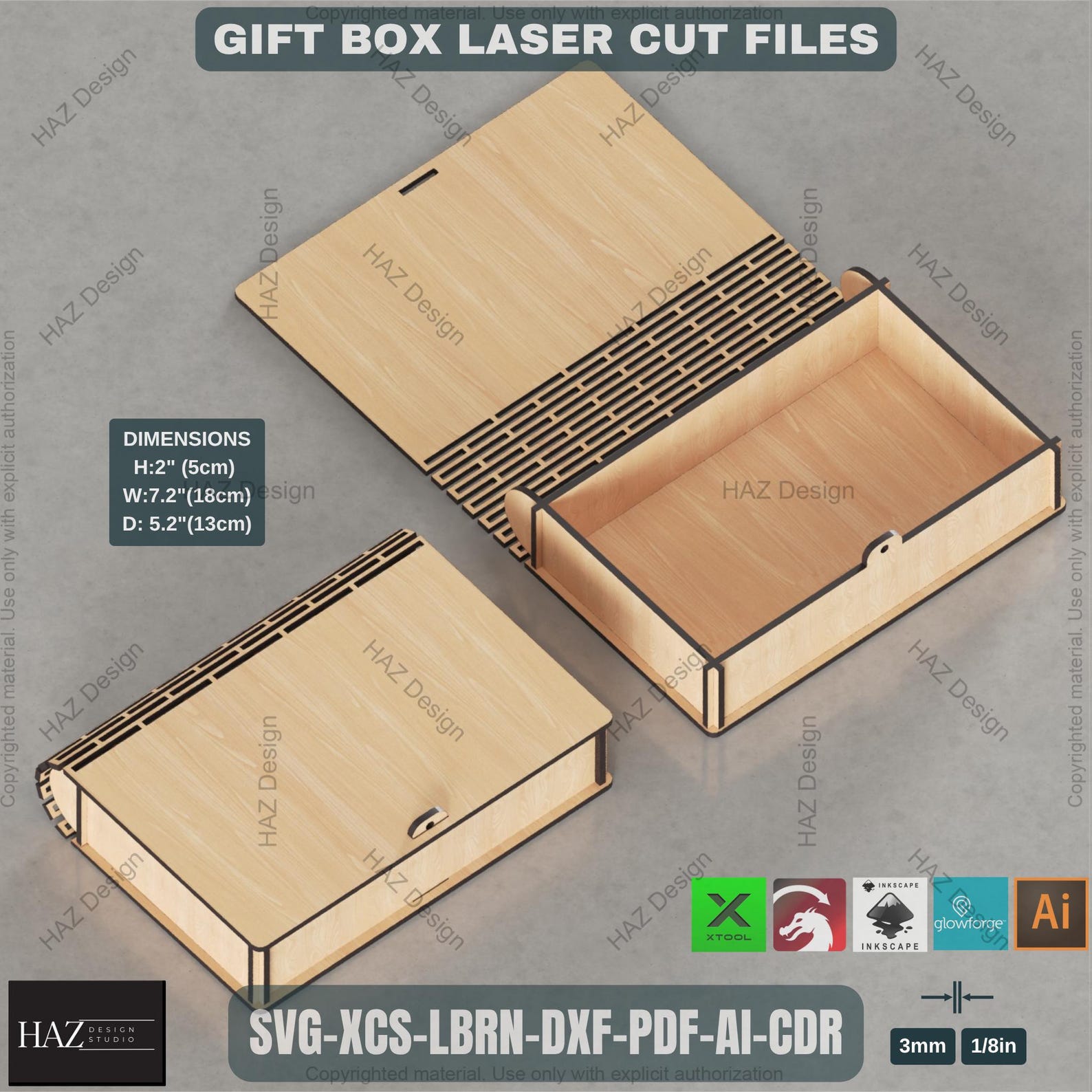 Laser Cut Rectangle Box SVG, Modern Living Hinge Storage Box File for ...