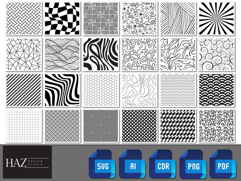Black and White Pattern Bundle / Geometric Square Patterns Svg ...