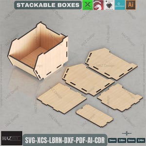 Stackable Storage Box Laser Cut Template 3 Sizes Included DIY Wooden ...