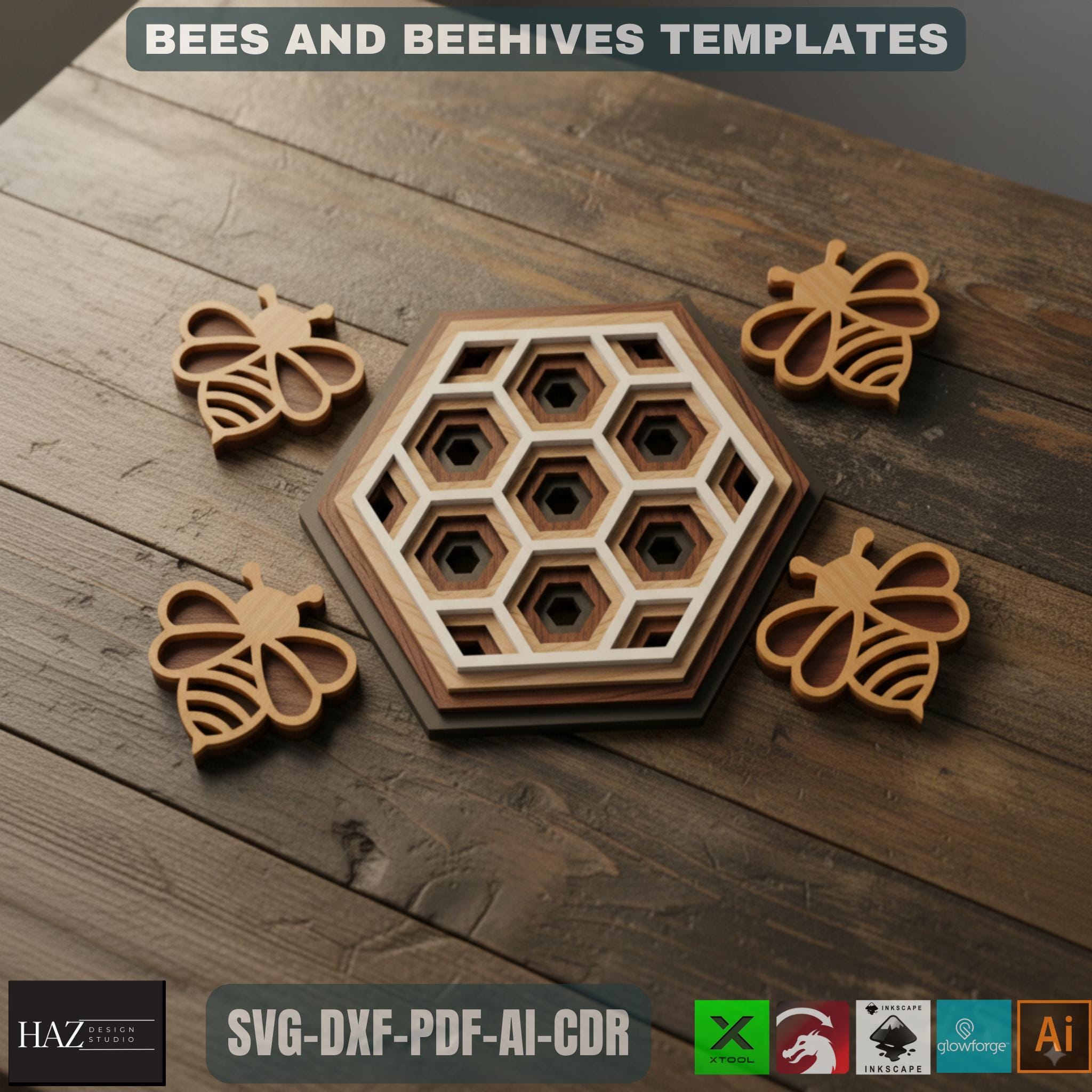 Layered Bee & Honeycomb SVG for Laser Cut, Beehive Decor, Digital ...